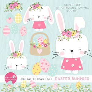 Cute Easter Bunny Pastel Clipart Bundle, Digital Transparent Png Spring ...