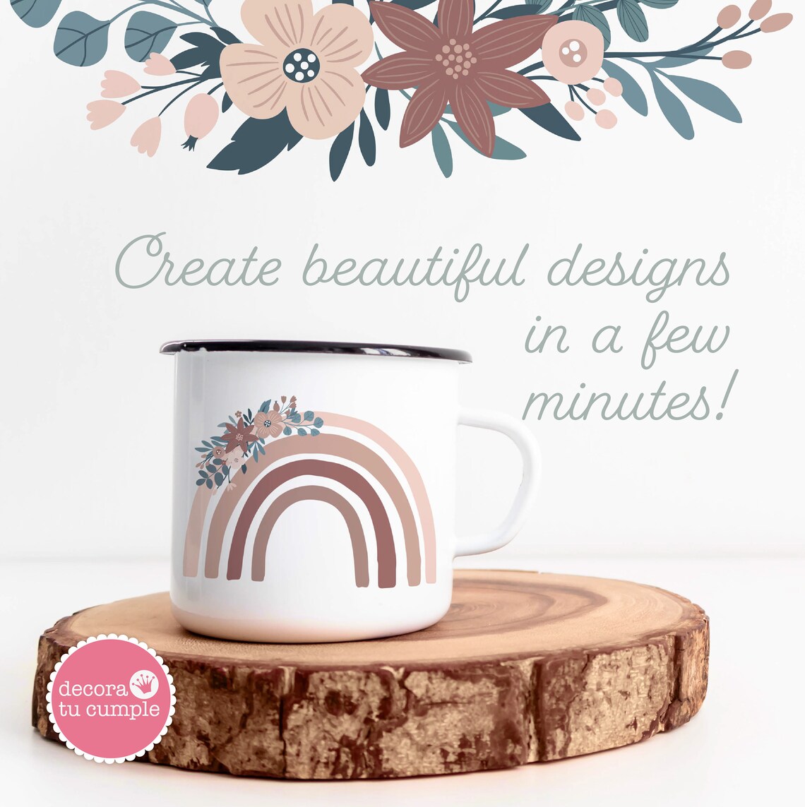 Boho Rainbow Floral Digital Papers and Cliparts Boho Rainbow | Etsy