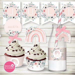 Printable Birthday Party Kit Boho Rainbow Watercolor Flowers - Etsy