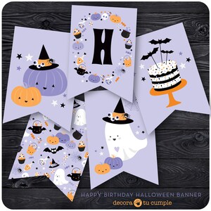 Halloween Purple Banner Happy Birthday Ghost Birthday Party Halloween ...