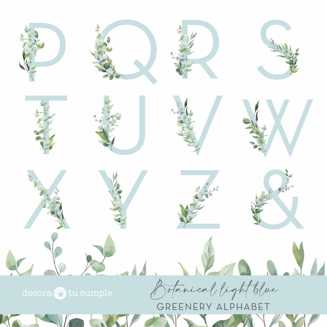 Light Blue Green Eucalyptus Leaves Alphabet Ampersand Number | Etsy