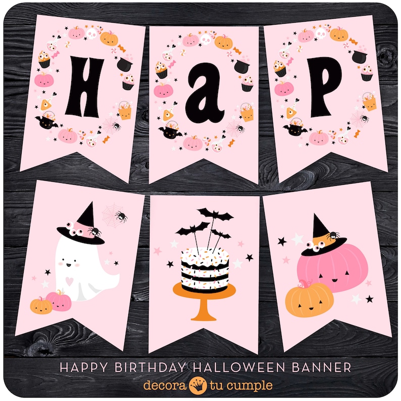 Happy Birthday Halloween Banner Pink Pink Ghost Birthday Party - Etsy