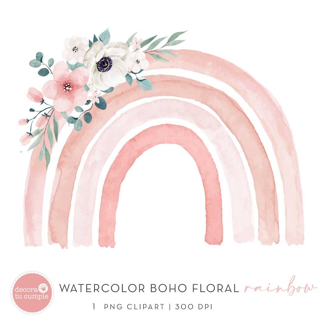 Boho Rainbow Floral Watercolor Clipart, Flowers Boho Rainbow Bouquet ...