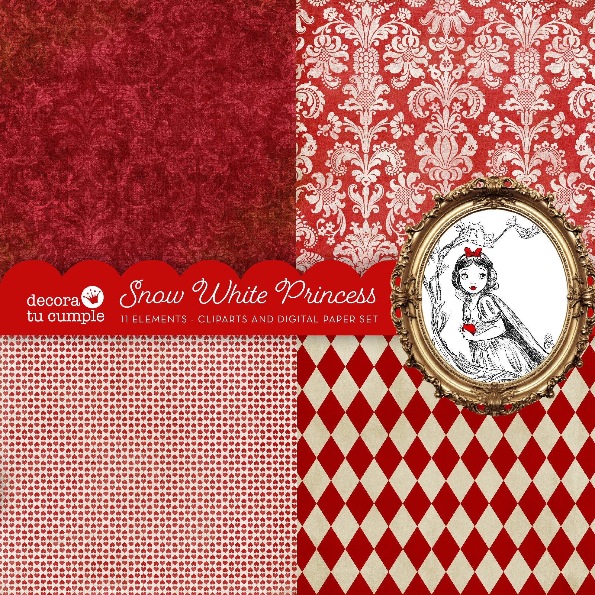 Snow White Princess Clipart and Digital Papers Set, Instant Download - Etsy