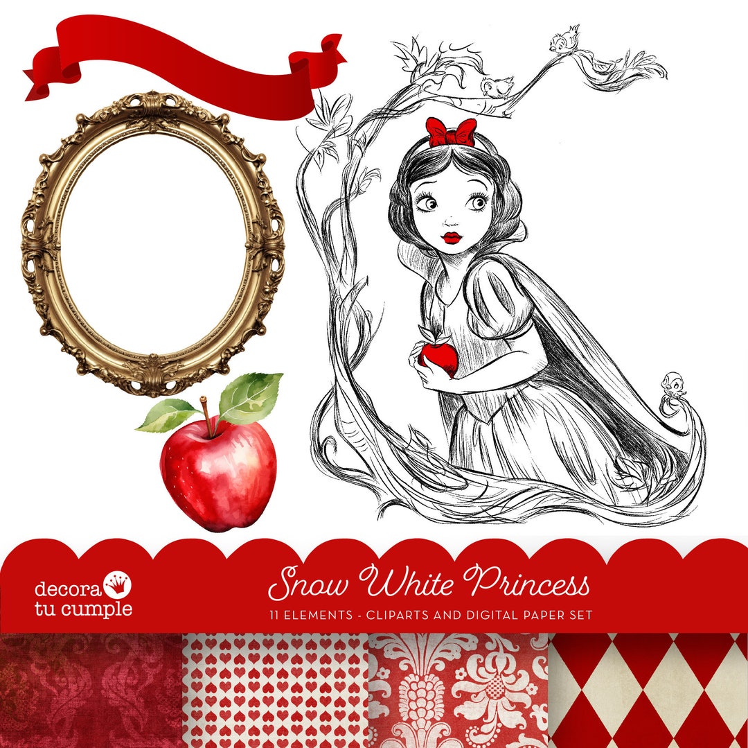 Snow White Princess Clipart and Digital Papers Set, Instant Download - Etsy