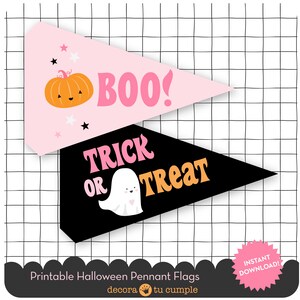 Pink Halloween Printable Flags Pennant, Halloween DIY Kit, Halloween ...