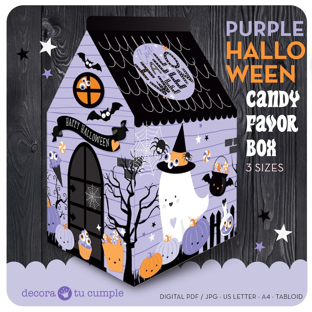 Purple Halloween Favor Box, Haunted House Candy Box (PDF & JPG) - Etsy