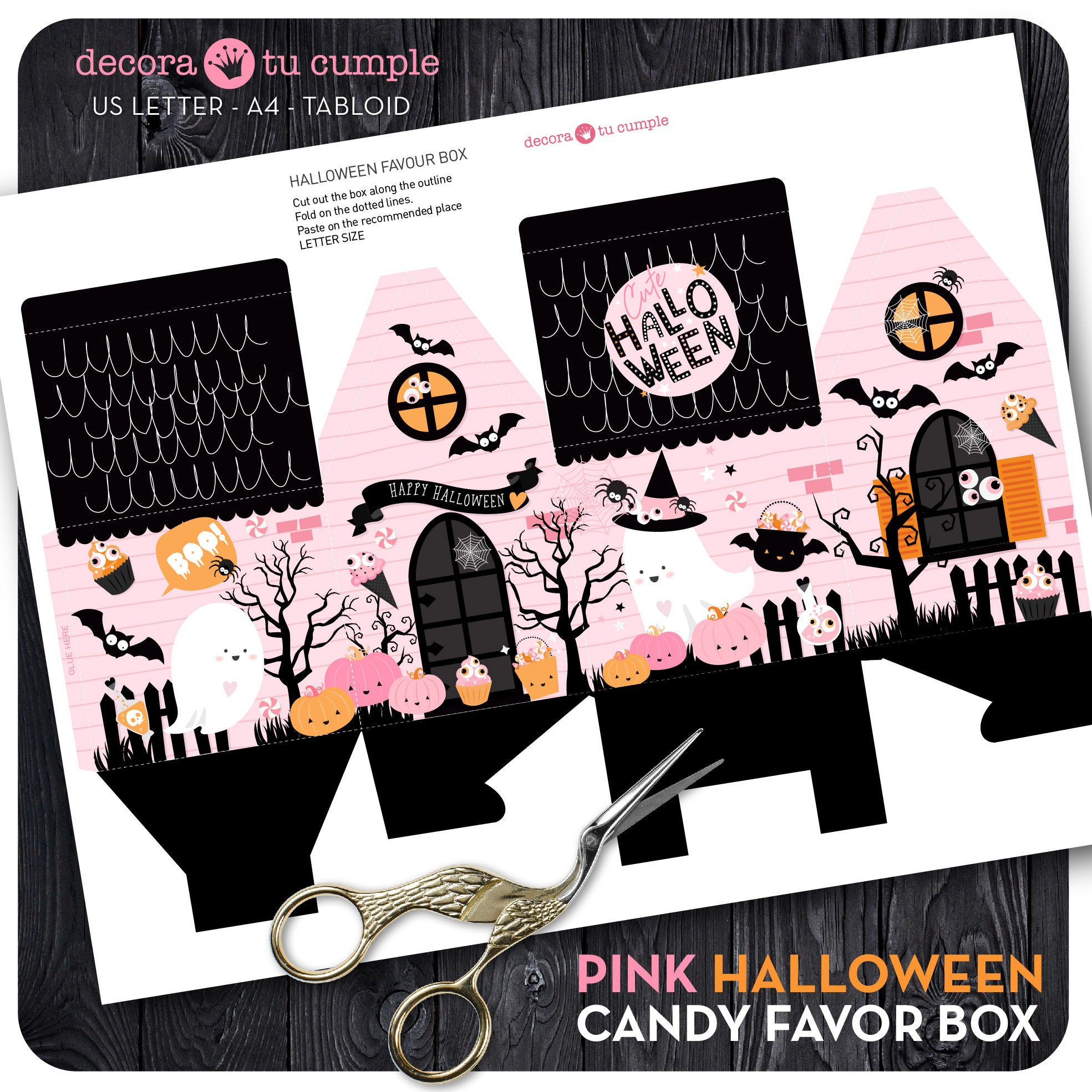 Pink Halloween Printable Favor Party Box Birthday PDF & JPG - Etsy