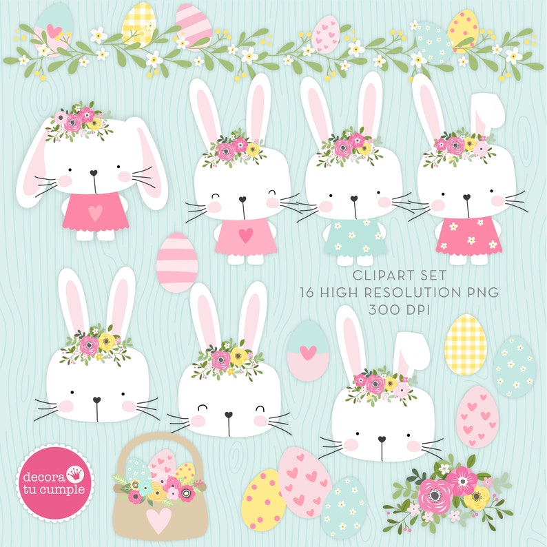 Cute Easter Bunny Pastel Clipart Bundle Digital Transparent - Etsy