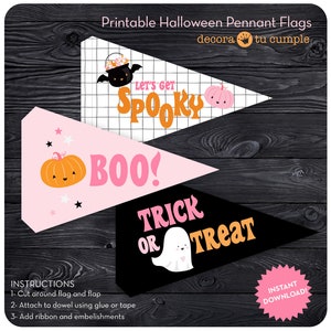Pink Halloween Printable Flags Pennant, Halloween DIY Kit, Halloween ...