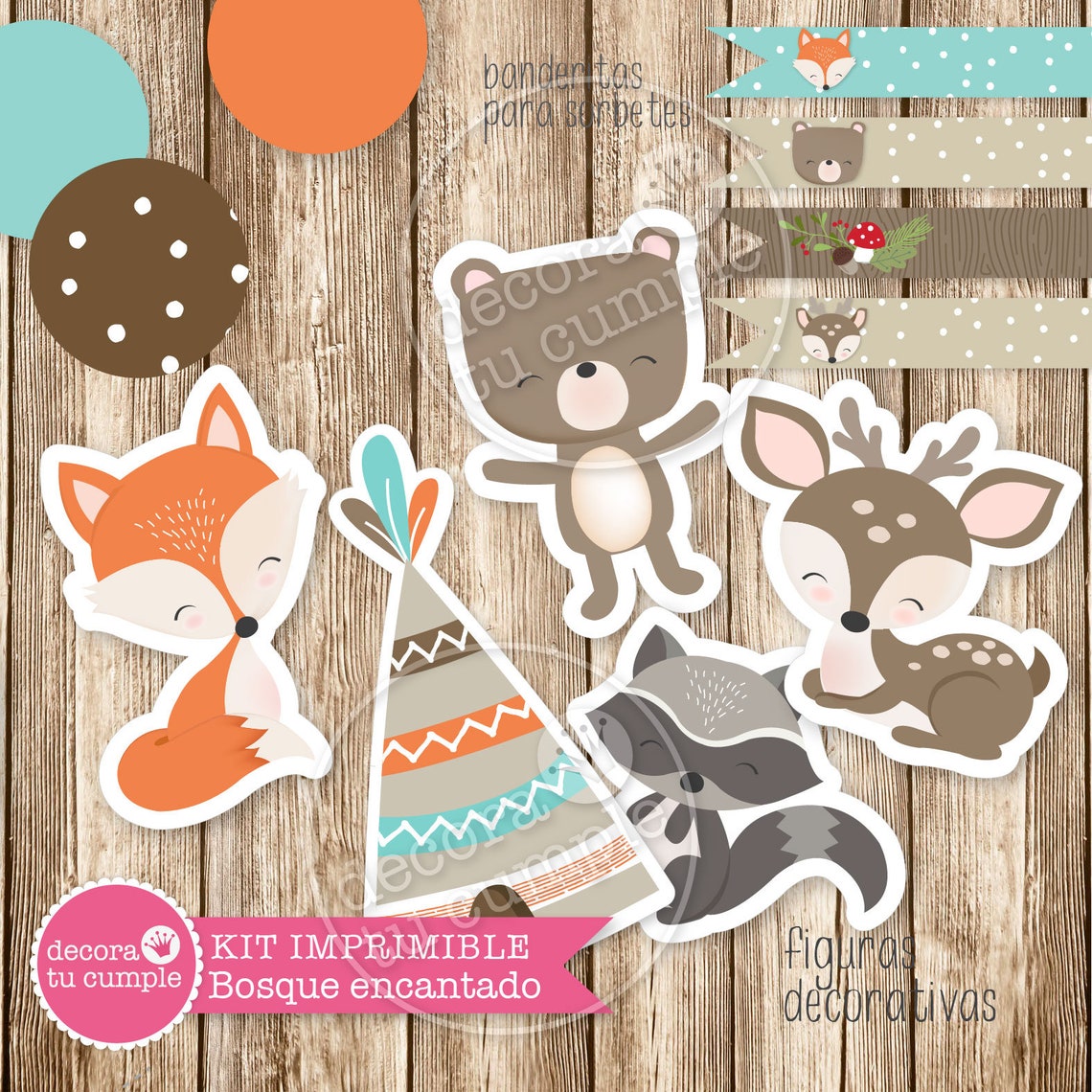 Woodland Animals Birthday Decorations Cute Digital Woodland - Etsy España