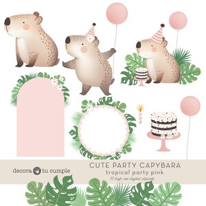 Cute Capybara Party Baby Girl Pink Digital Cliparts - Etsy