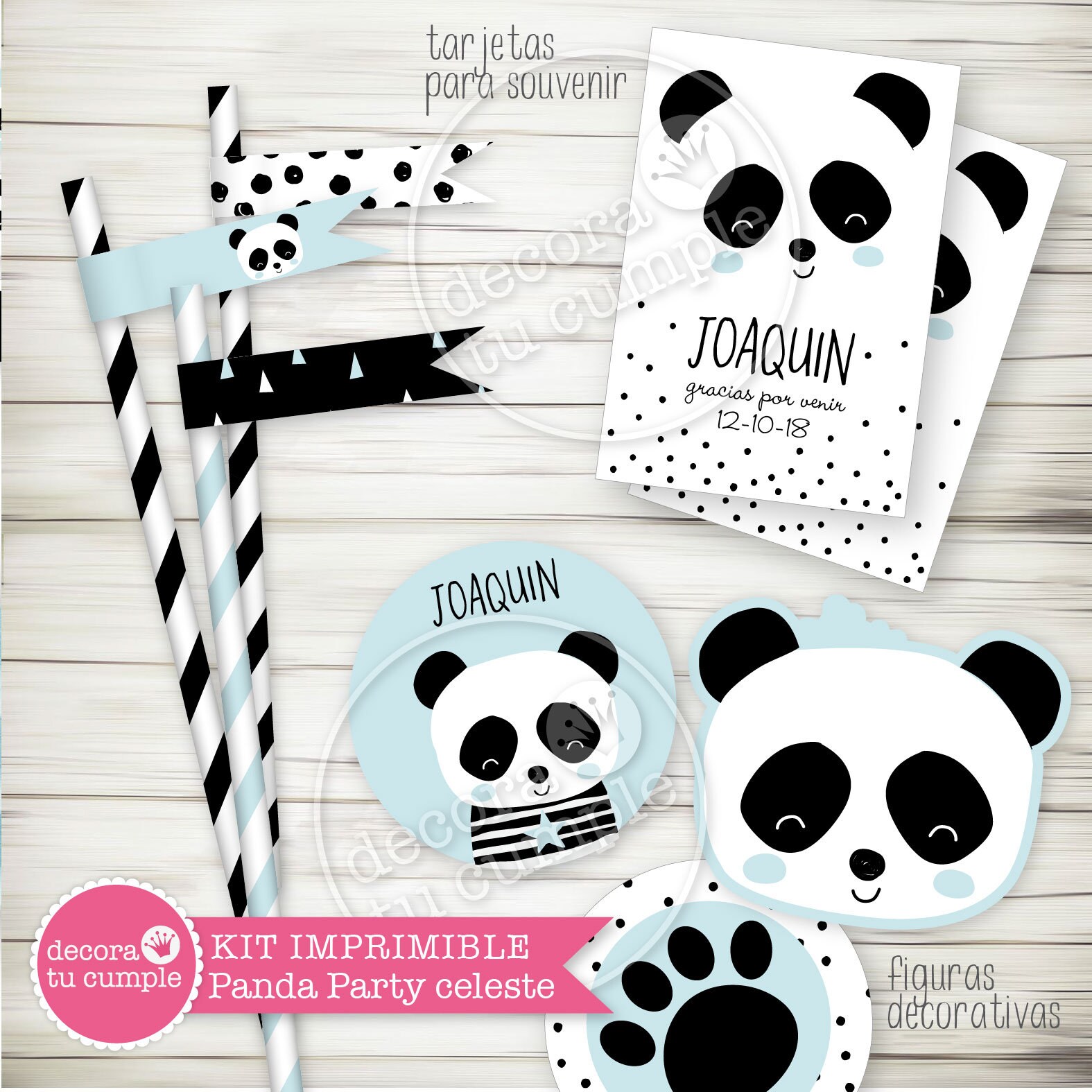 Panda Birthday Decorations Cute Baby Boy Panda Digital - Etsy