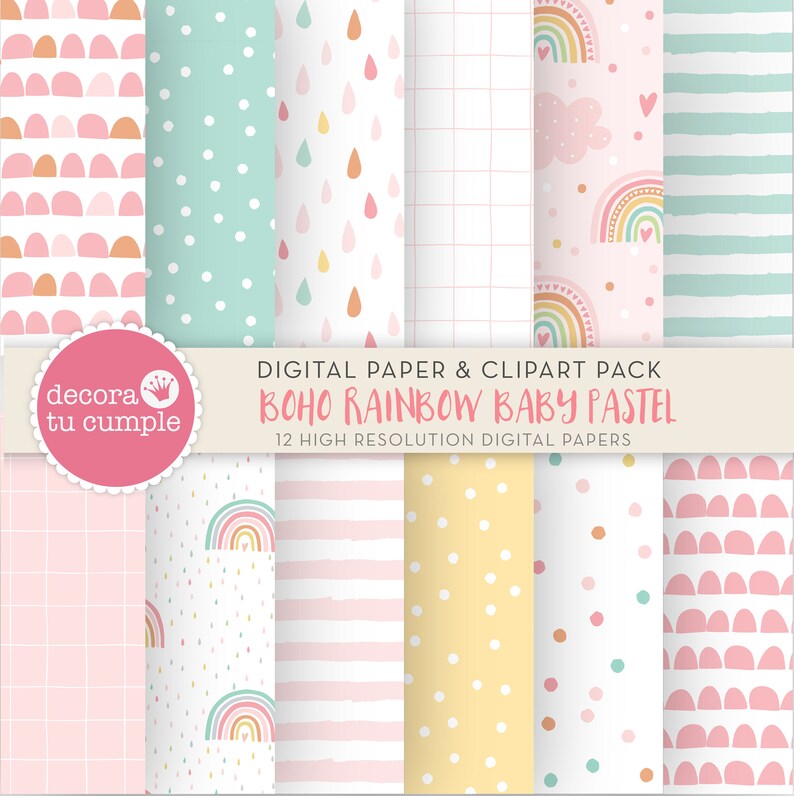 Boho Rainbow Clipart and Digital Paper Set (instant Download) - Etsy