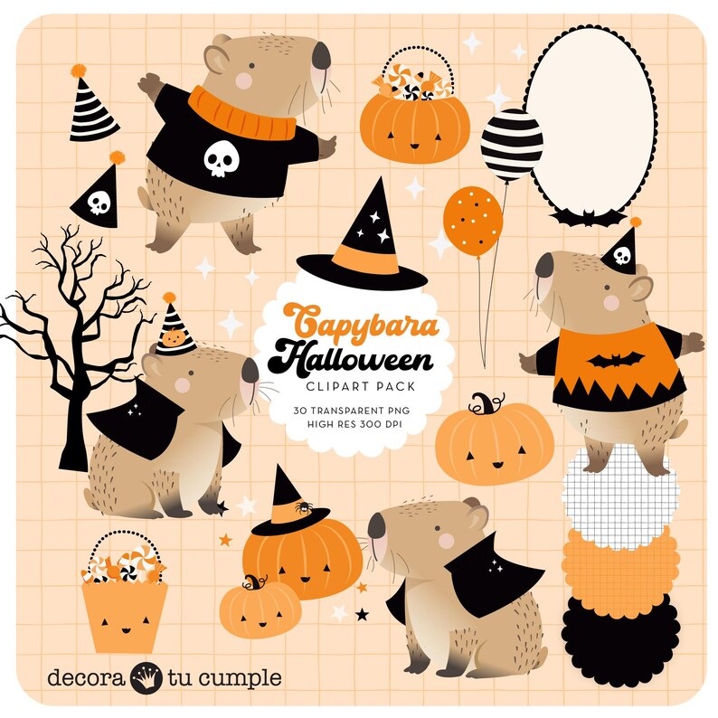 Cute Capybara Halloween Clipart Set, Transparent PNG (digital Download ...