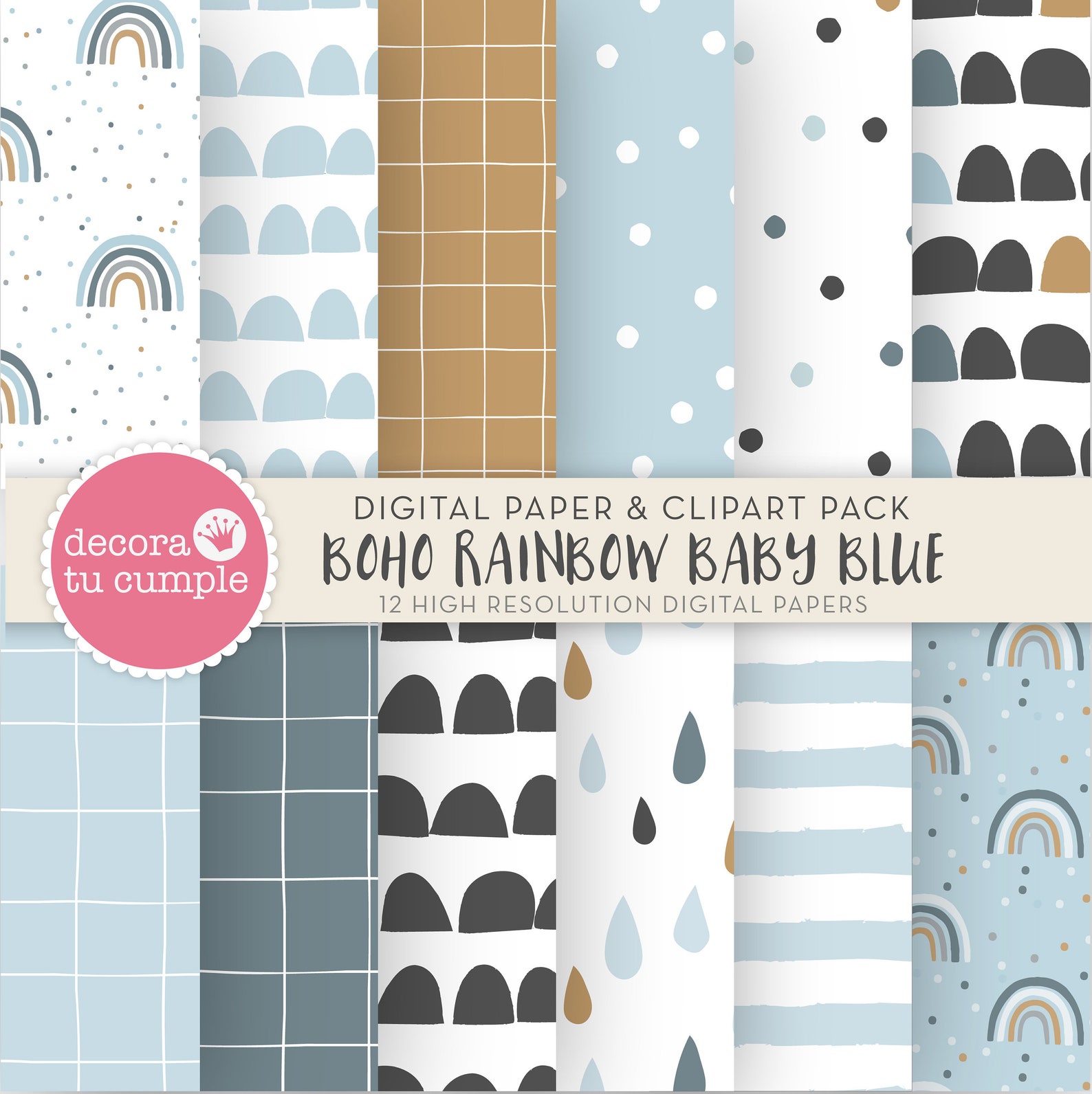 Scandinavian Boho Rainbow Stars Digital Papers and Cliparts | Etsy