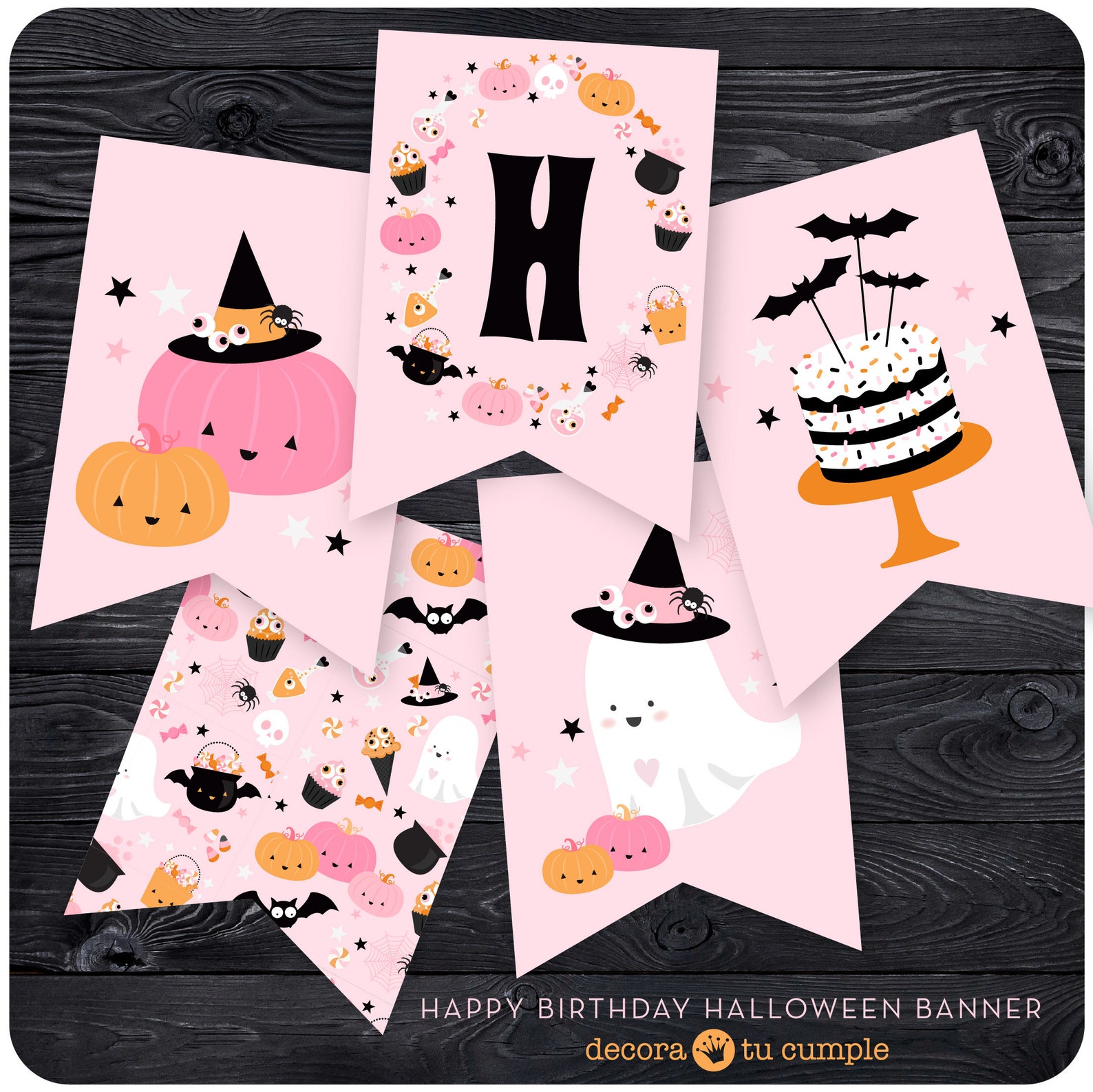 Happy Birthday Halloween Banner Pink Pink Ghost Birthday Party - Etsy