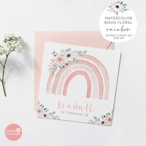 Boho Rainbow Floral Clipart Set, Watercolor Flowers (instant Download ...