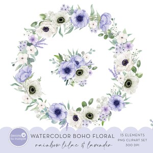 Purple Floral Rainbow Clipart Set, Lavender Lilac Flowers (instant ...
