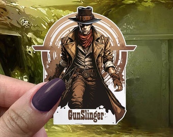 Gunslinger Sticker, Cowboy Sticker, Wild West Decal, Vintage Laptop ...