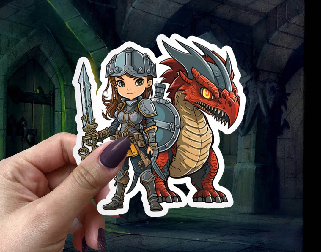 Ruby Guardian Young Warrior Girl and Red Dragon Protector Sticker ...