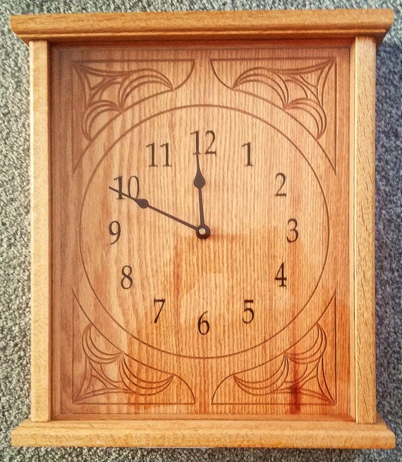 Solid Oak Wall Clock With Fine Engraving | Etsy