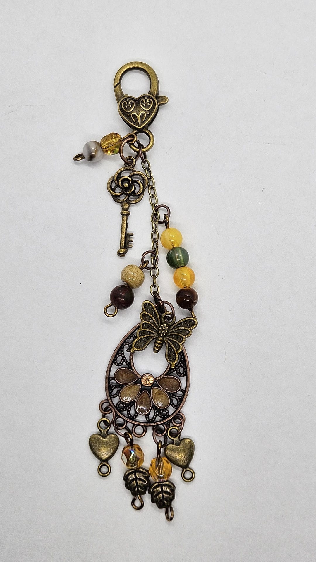 Boho Bronze Bag Charm: Key, Heart, Leaf & Butterfly Charms - Etsy