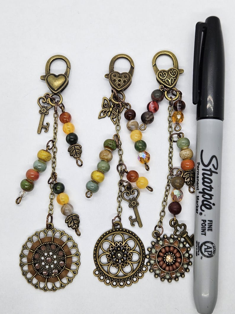 Boho Bronze Bag Charm: Leaf, Key & Butterfly Charms - Etsy