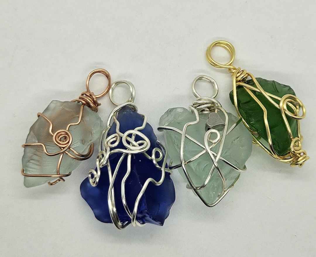Sea Glass Wire Wrap Pendants Necklaces - Etsy