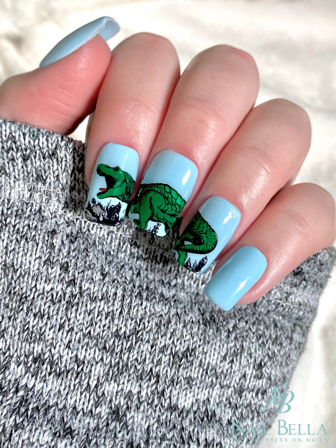 Dinosaur Press on Nail | T-rex Handmade Fake Nails | Dinosaur Theme ...