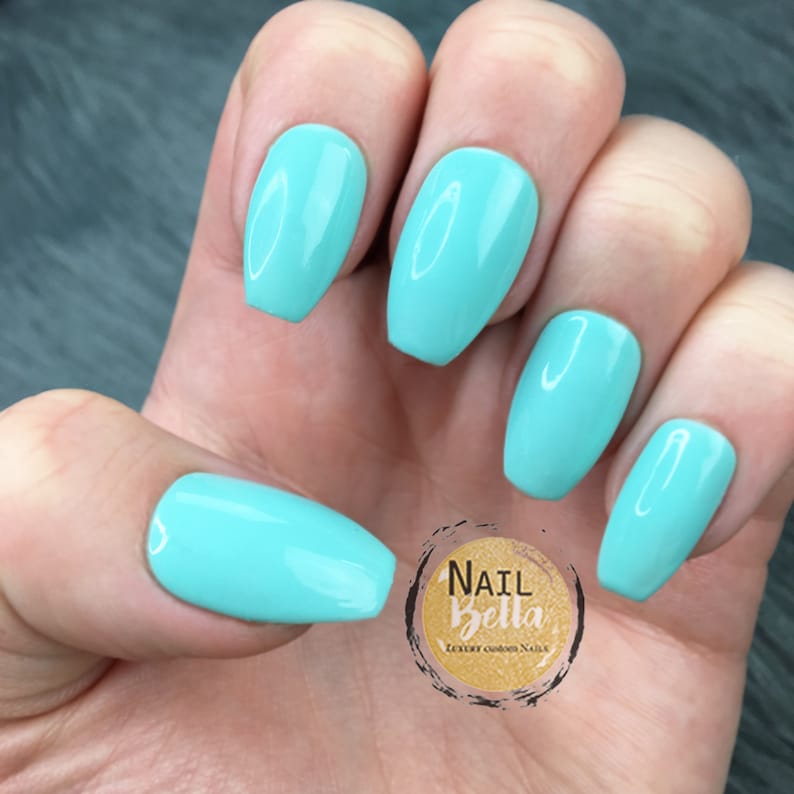 Light Blue Press On Nails REUSABLE Custom Made Fake | Etsy