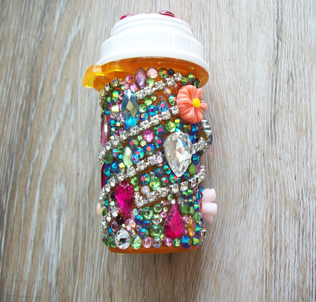 Rhinestone Bedazzled Mosaic Pill Bottle - Etsy