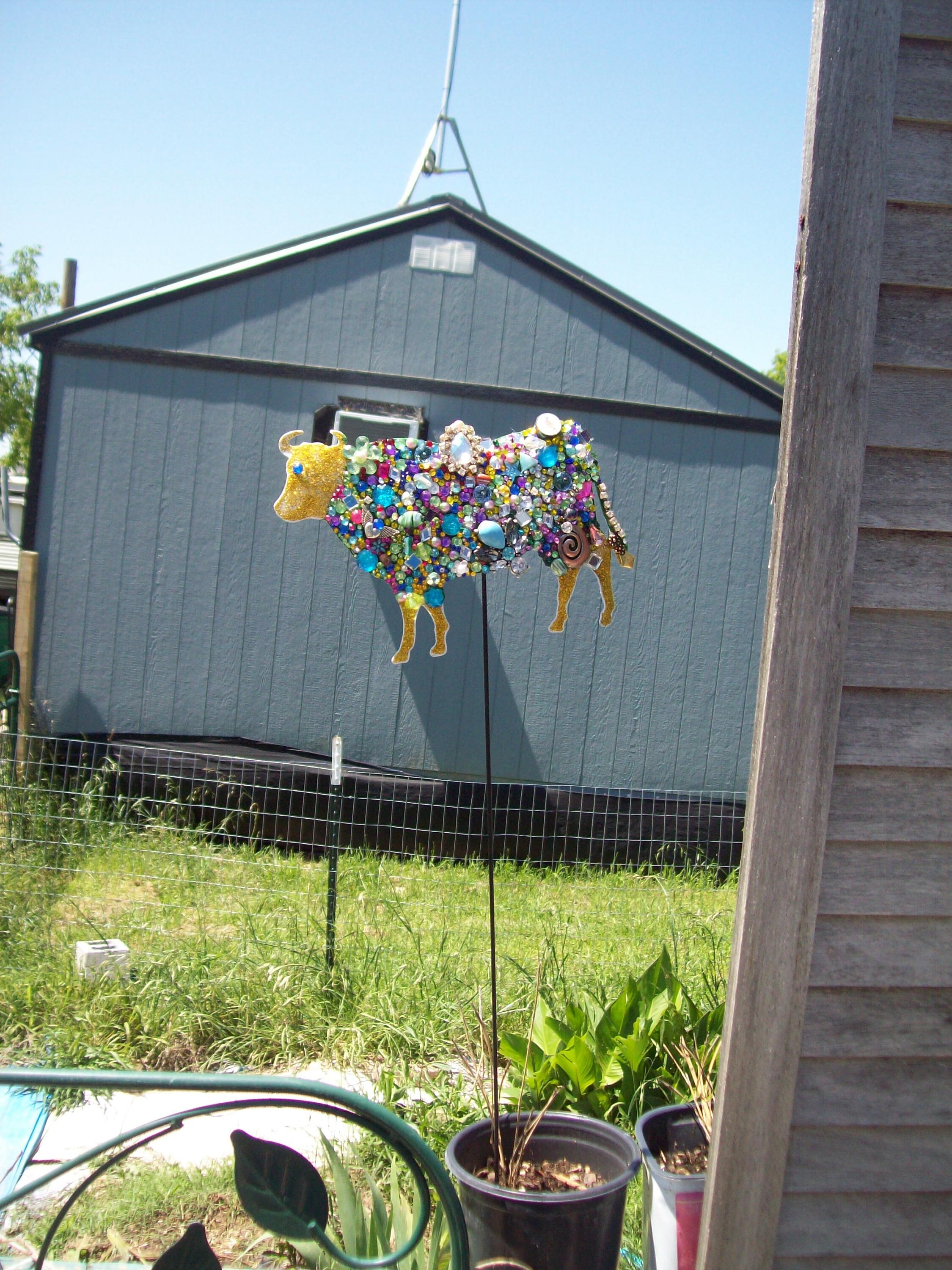 Jewel-encrusted Cow Plant Stake, Rhinestone and Crystal Bling for the ...