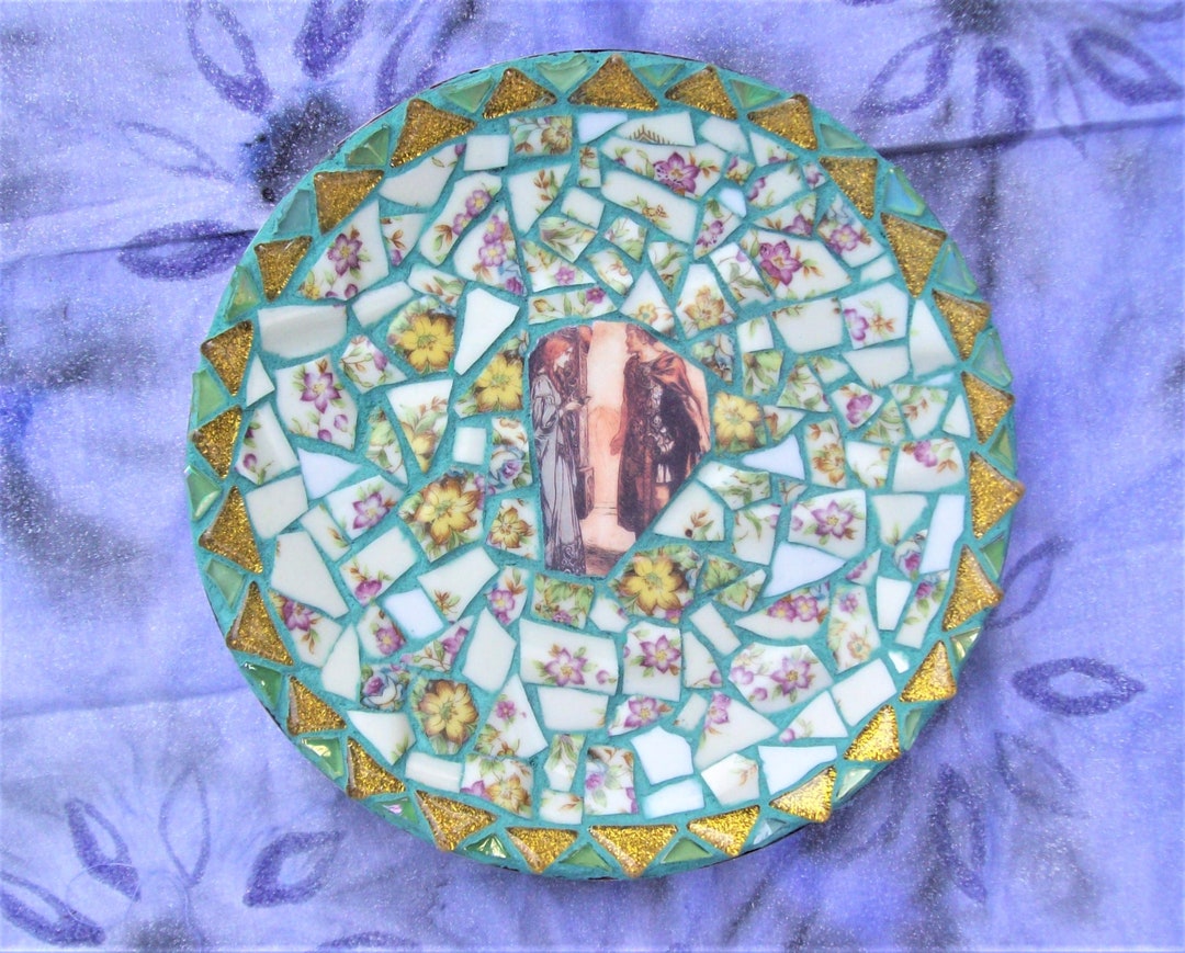 Broken Dish Mosaic in Tones of Green and Gold, Pique Assiette Mosaic ...