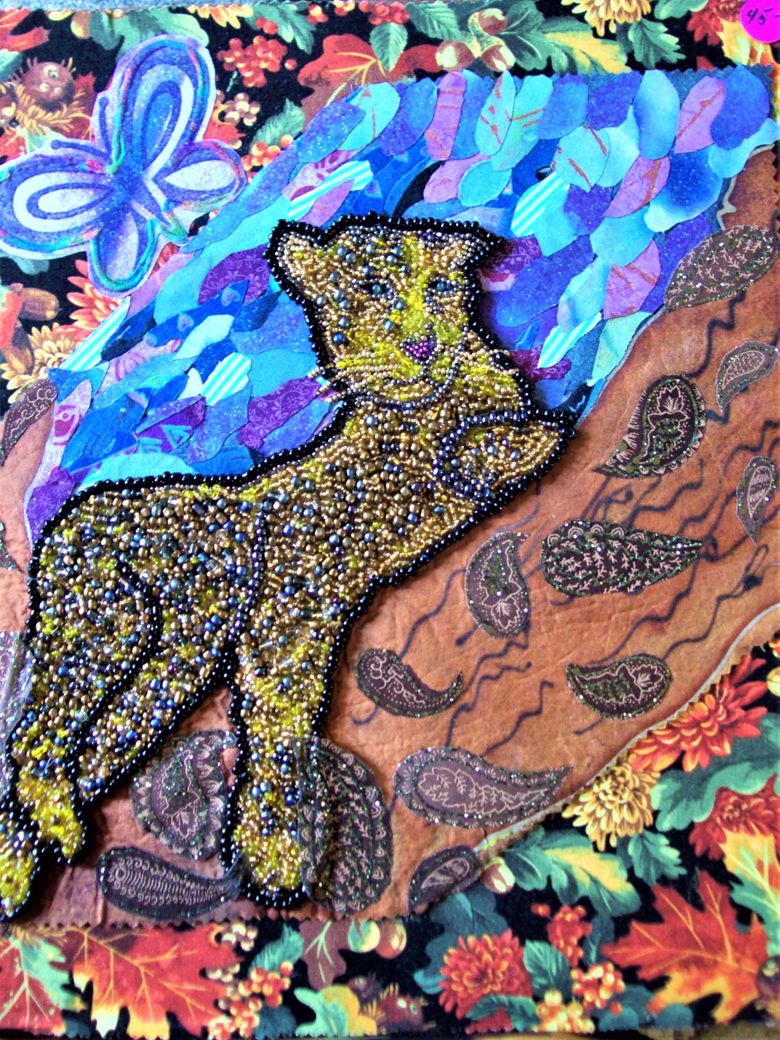 The last tree leopard textile art Collage with fabric and | Etsy