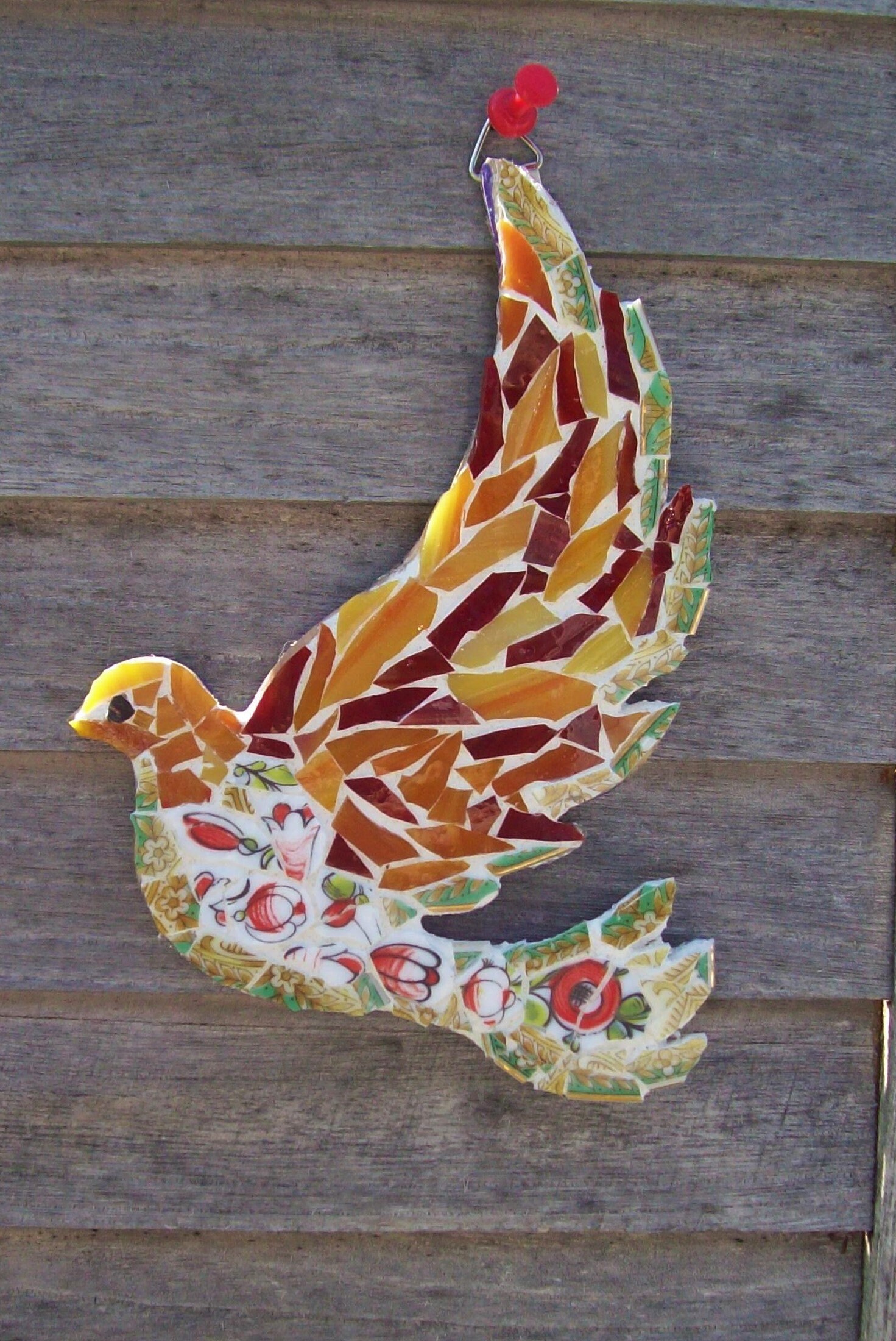 Mosaic Dove in Tones of Red and Gold - Etsy