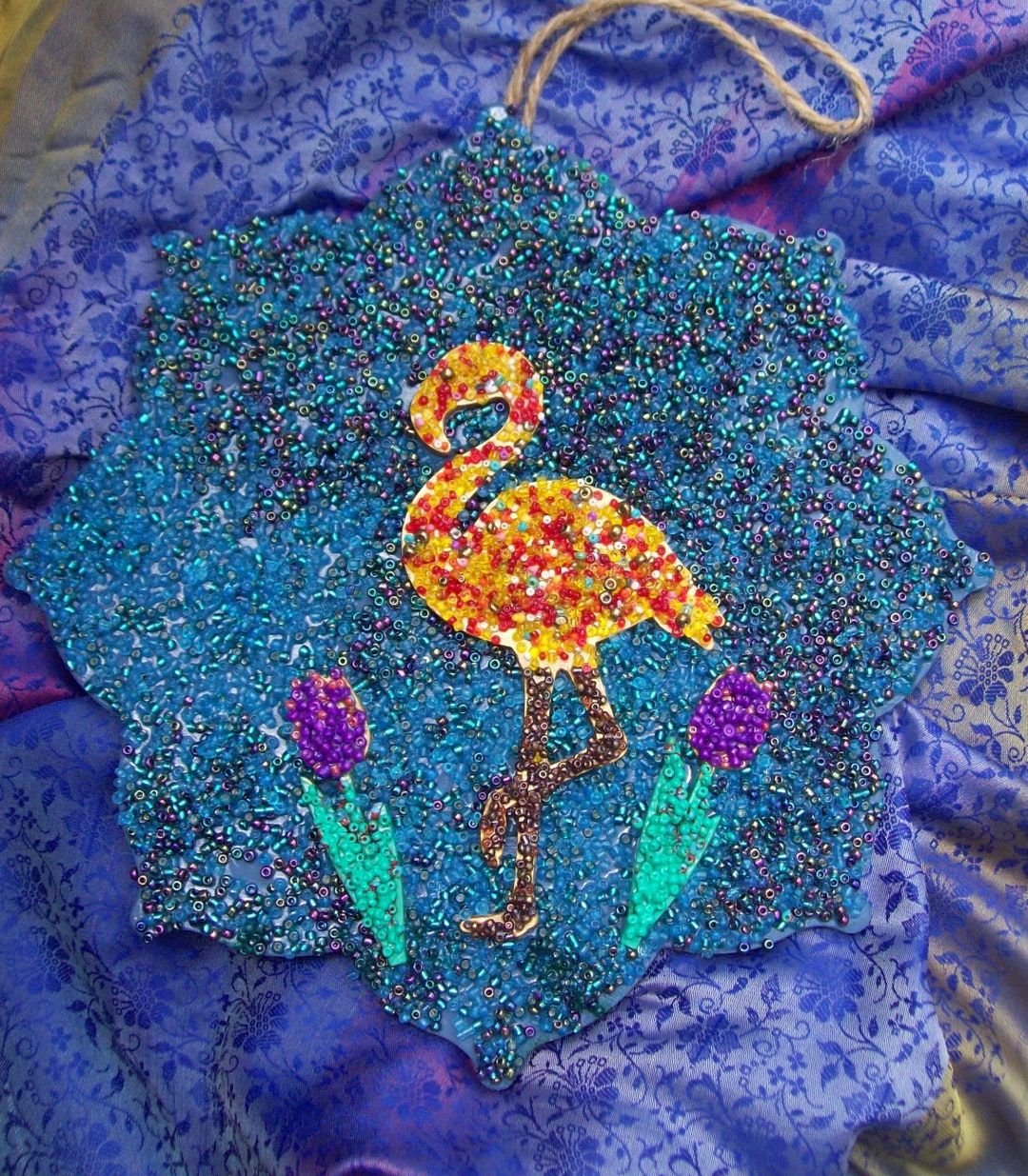 Flamingo Bead Mosaic Bright Flamingo on Blue Sky - Etsy