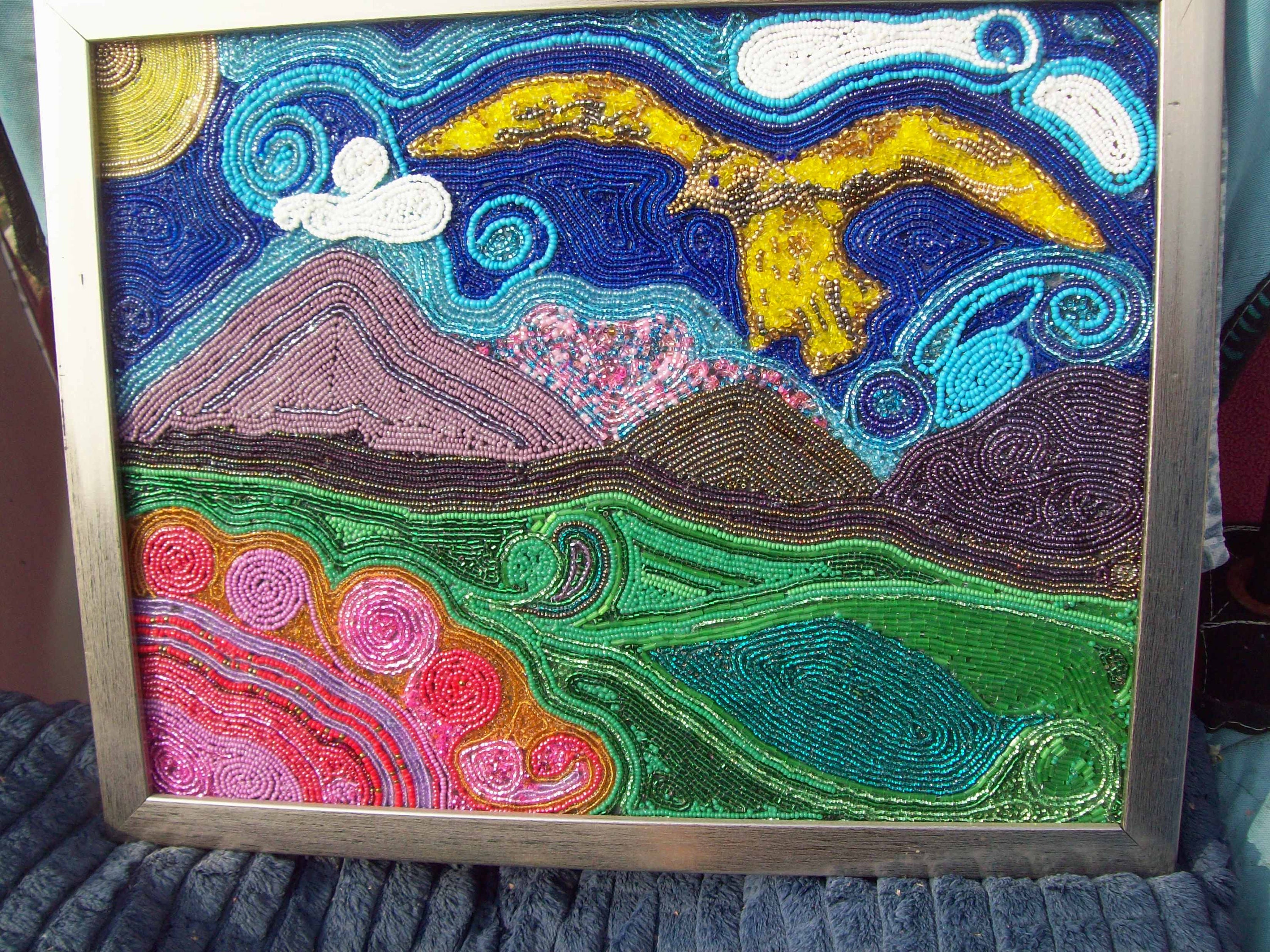 Bead Mosaic, earth Guardian Mother Spirit Hovering Over Earth, Bead ...