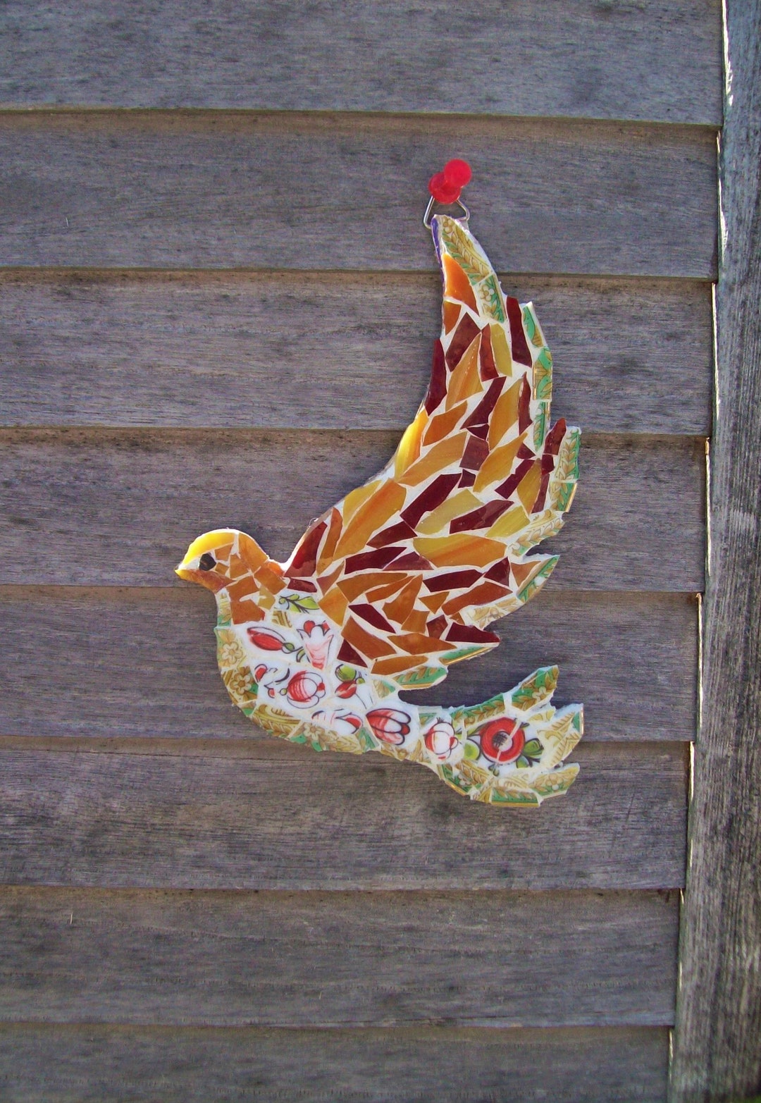Mosaic Dove in Tones of Red and Gold - Etsy