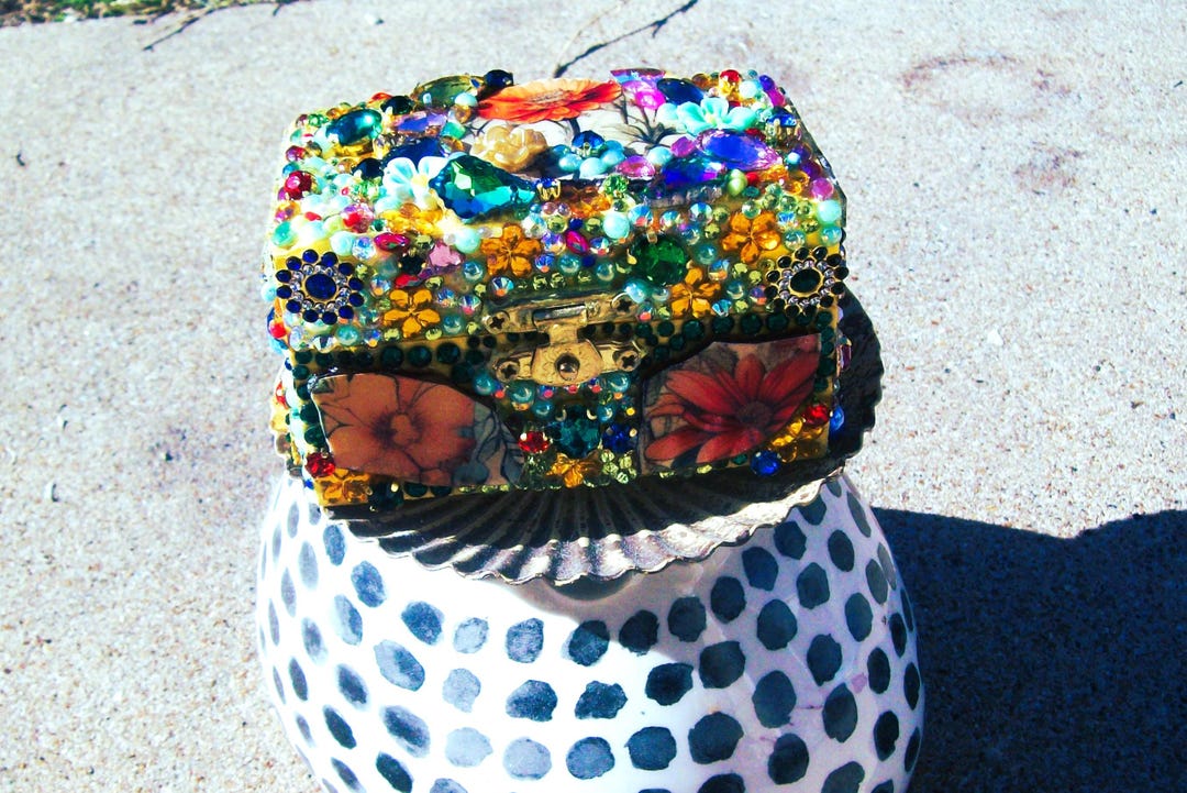 Bedazzled Jewel Box, Little Pill Box, Special Things Box With Flowers ...