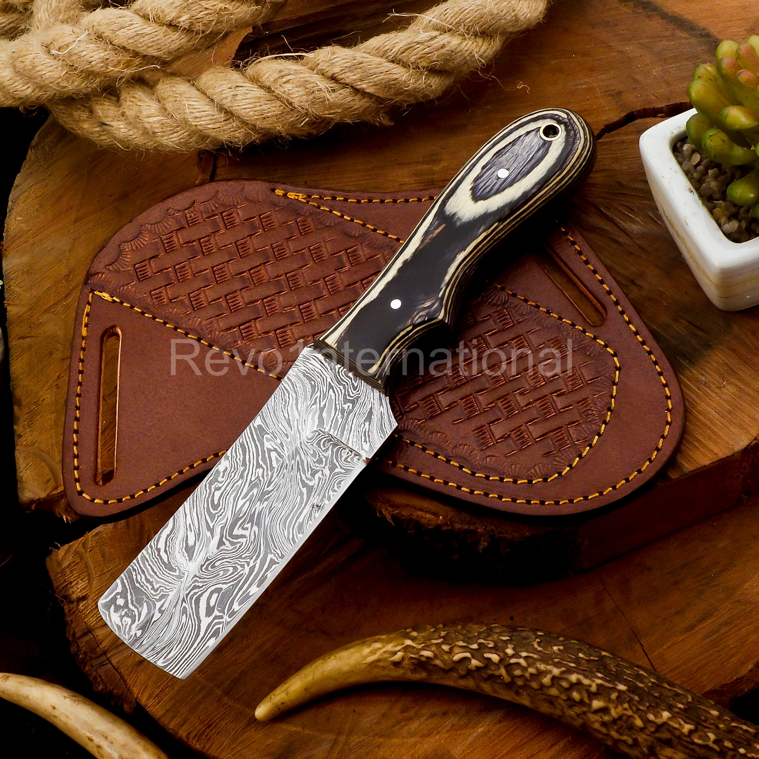 Cowboy Bull Cutter Knife Hand Forged Damascus Steel EDC Pocket Knife ...