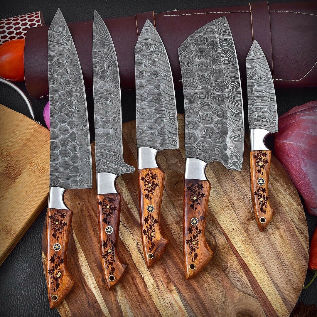 Damascus Chef Set of 5 Piceces ,custom Handmade Chef Set , Handmade ...