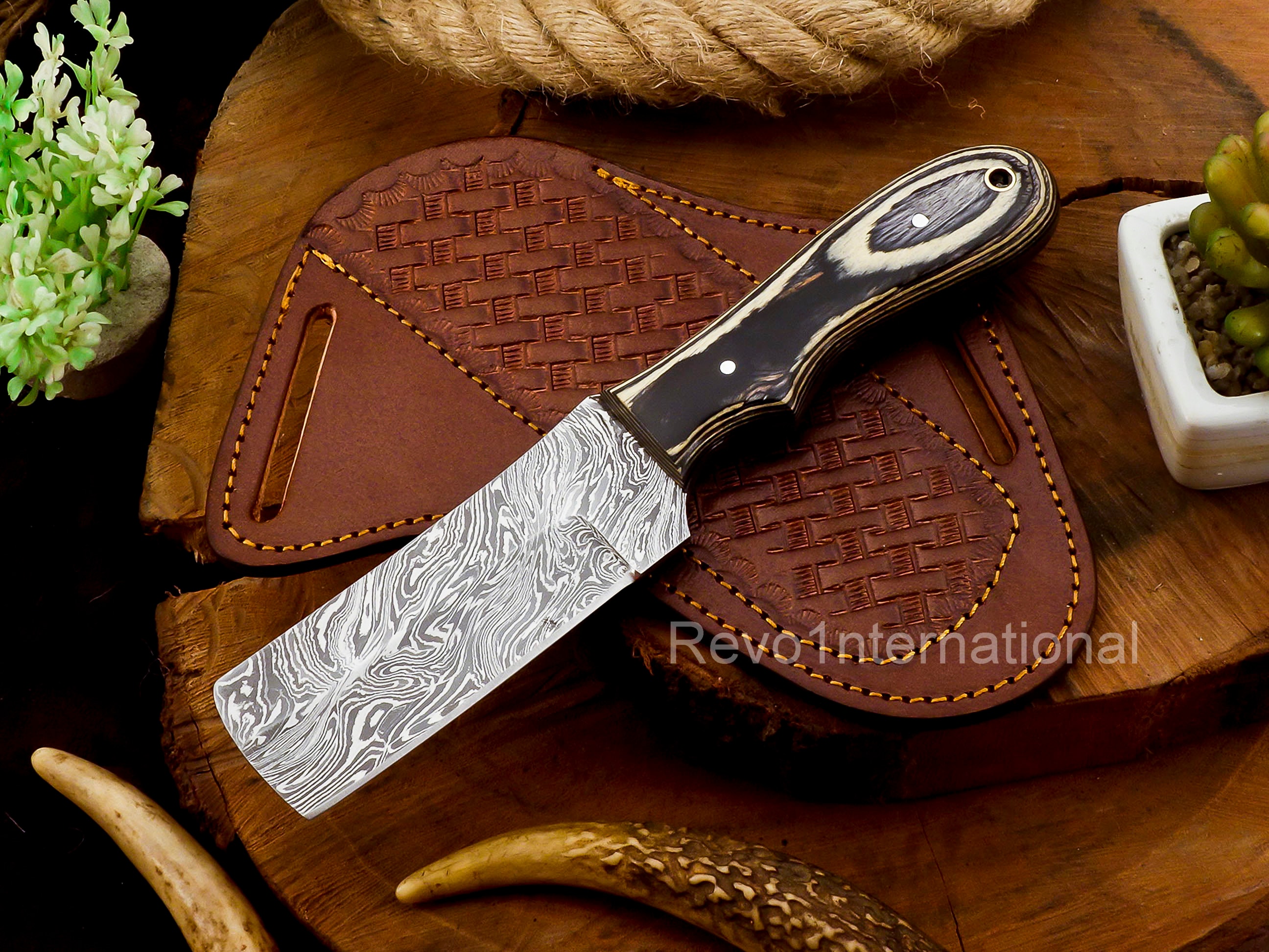 Cowboy Bull Cutter Knife Hand Forged Damascus Steel EDC Pocket Knife ...