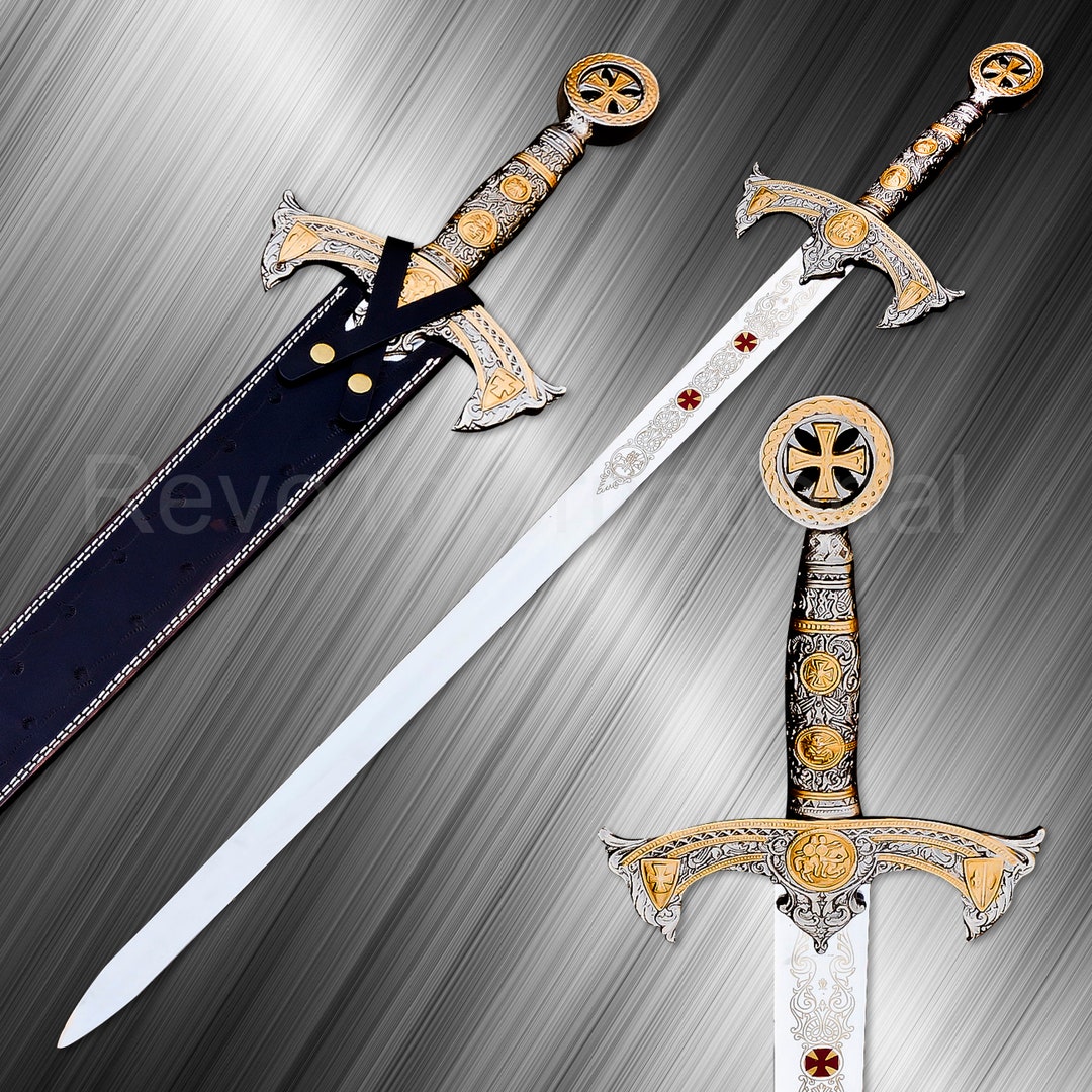 Handmade Templar Knights Sacred Holy Longsword Ornate Full Length Steel ...