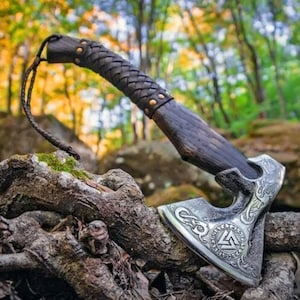 Custom Handmade Viking Bearded Axe GIFT for Him Tomahawk Viking Ragnar Axe Long Etching Axe ...