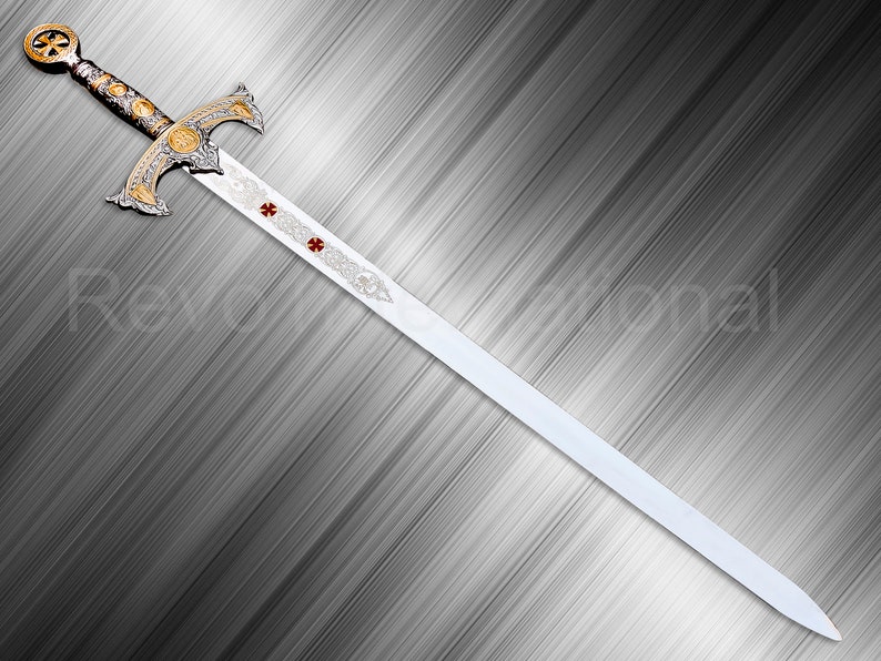Handmade Templar Knights Sacred Holy Longsword Ornate Full Length Steel ...