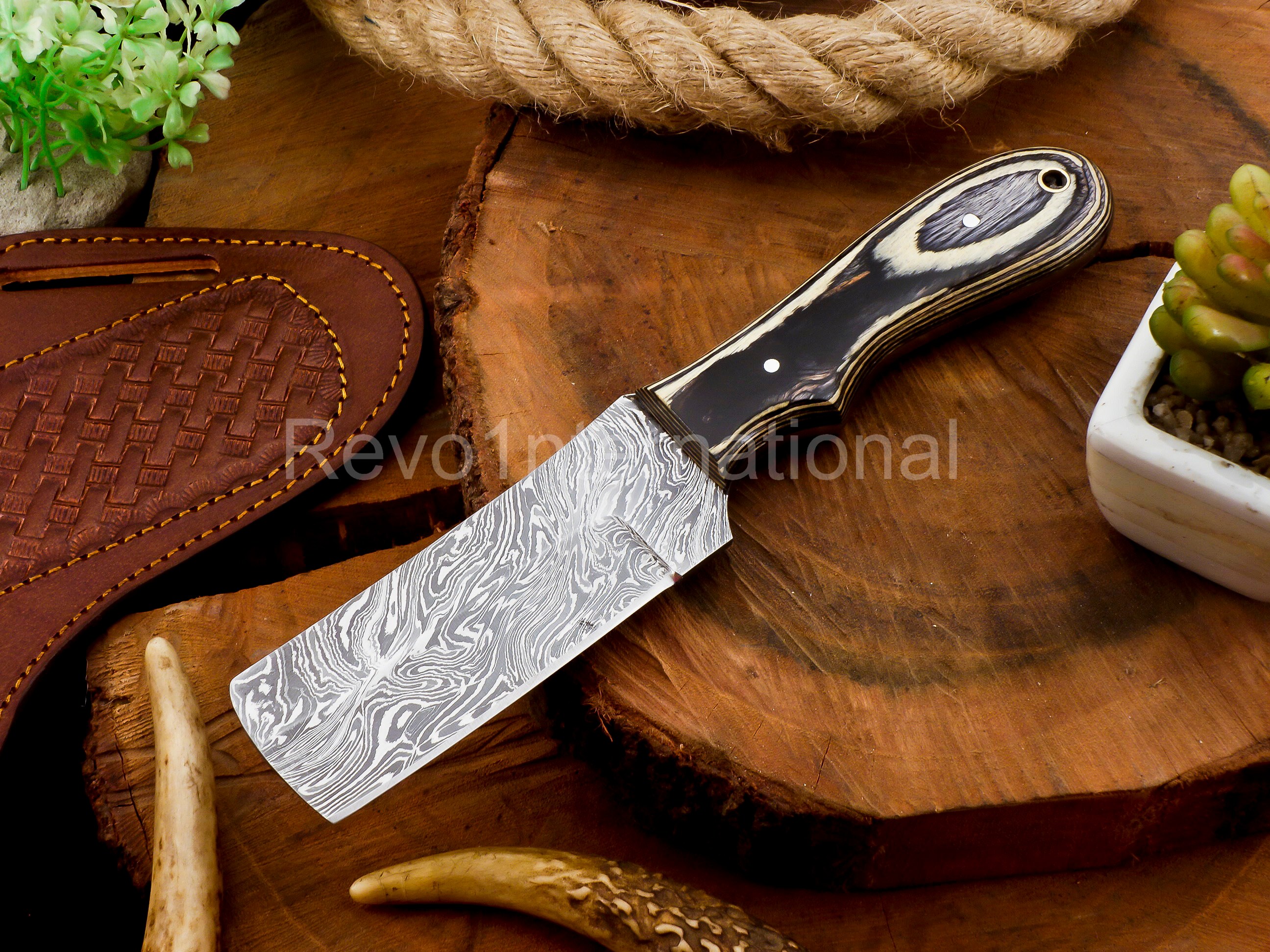 Cowboy Bull Cutter Knife Hand Forged Damascus Steel EDC Pocket Knife ...