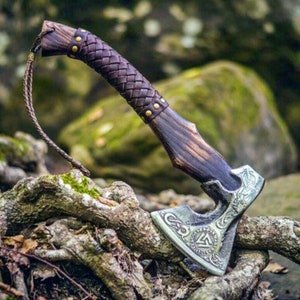 Custom Handmade Viking Bearded Axe GIFT for Him Tomahawk Viking Ragnar Axe Long Etching Axe ...