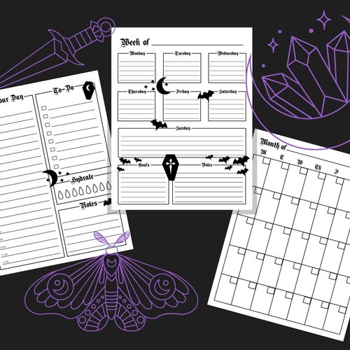 Goth Planner Pages With Day Week and Month Printable - Etsy