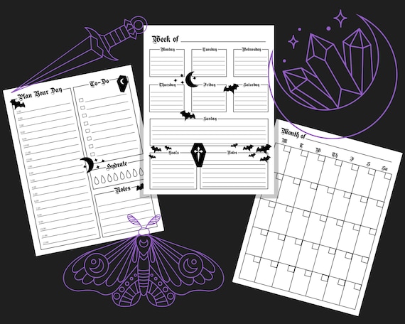 Goth Planner Pages With Day Week and Month Printable - Etsy